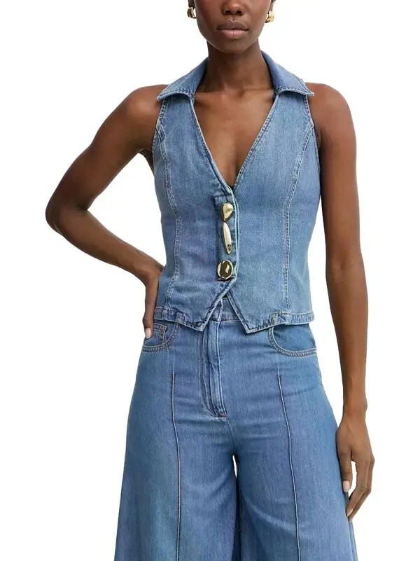 SIMONA CORSELLINI Embellished Denim Top - Blue