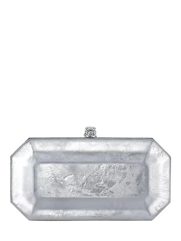 Tyler Ellis Perry Metallic Leather Clutch Bag - Silver