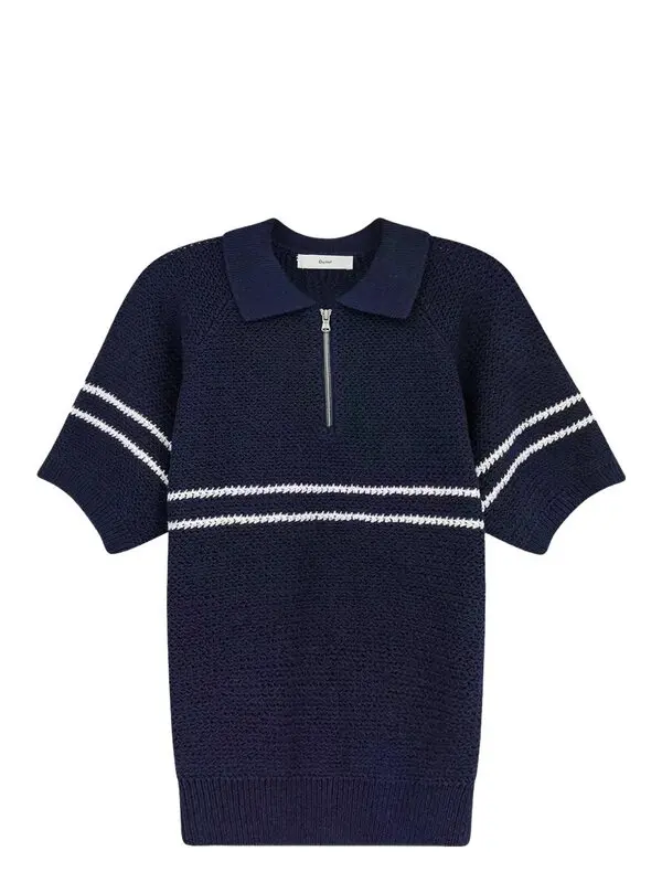 DUNST Half-zip Striped Knit Jumper - Blue