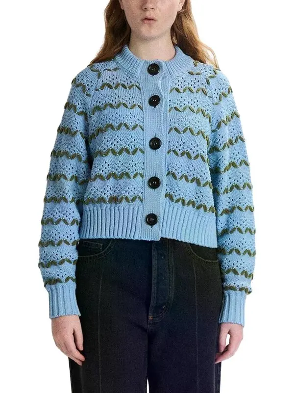 B.B. WALACE Sherman Pointelle-knit Cardigan - Blue