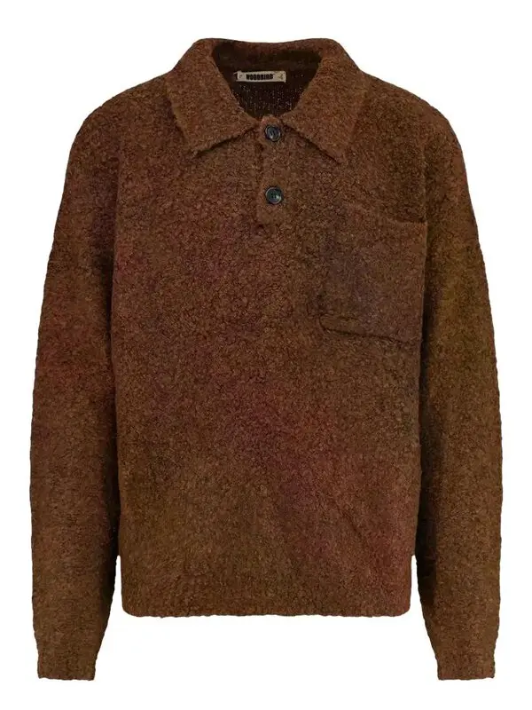 WOODBIRD Bouclé-knit Chest Pocket Jumper - Brown