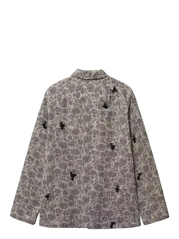 WOODBIRD Blade Rip Distressed Floral-print Shirt Jacket - Grey