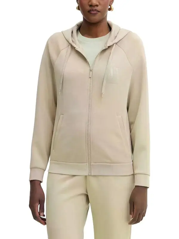 Armani Exchange Zip-up Hoodie With Rhinestone Logo - Neutrals