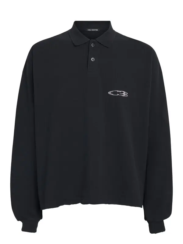 COLE BUXTON Cotton Distressed Surf Polo Shirt - Black
