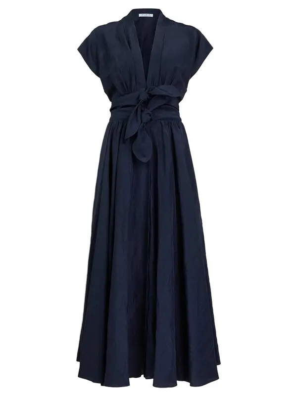 Alaïa Linen-blend Knot Midi Dress - Blue