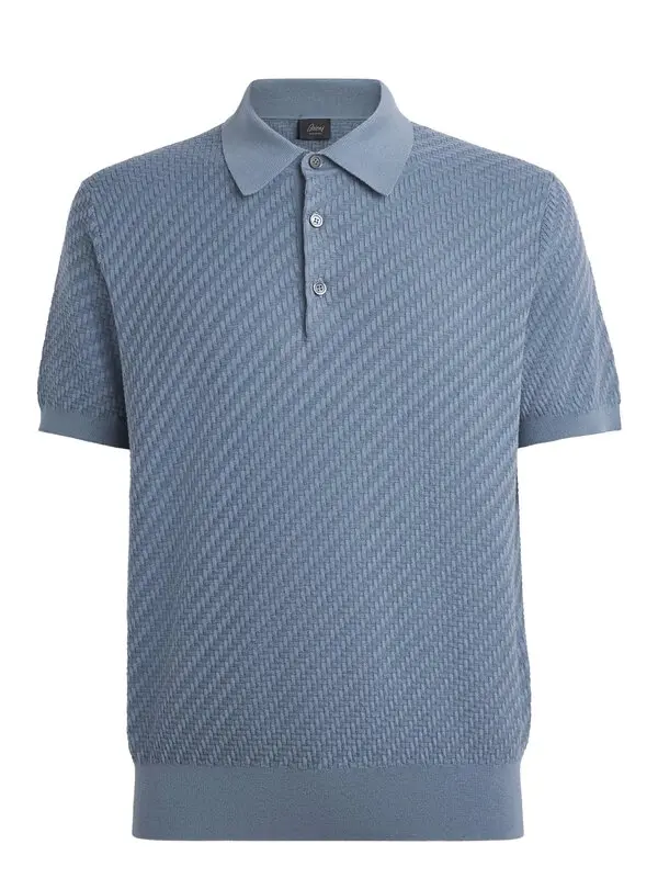 Brioni Cotton-silk-cashmere Woven Polo Shirt - Blue