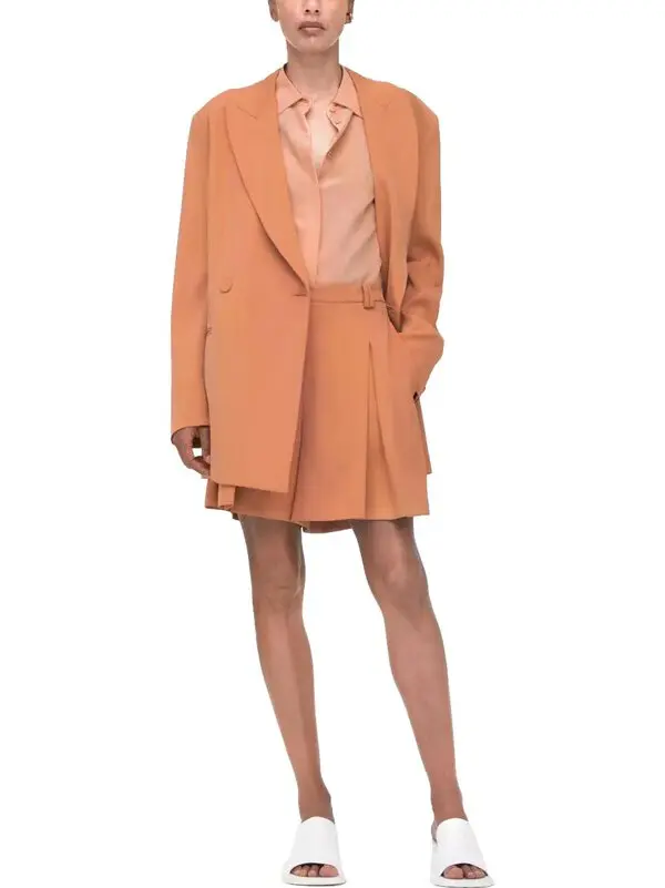 Another Tomorrow High-waisted Pleated Shorts - Orange