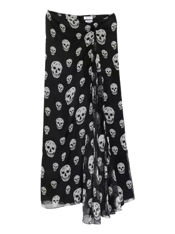 Alexander McQueen Skull Print Draped Maxi Skirt - Black
