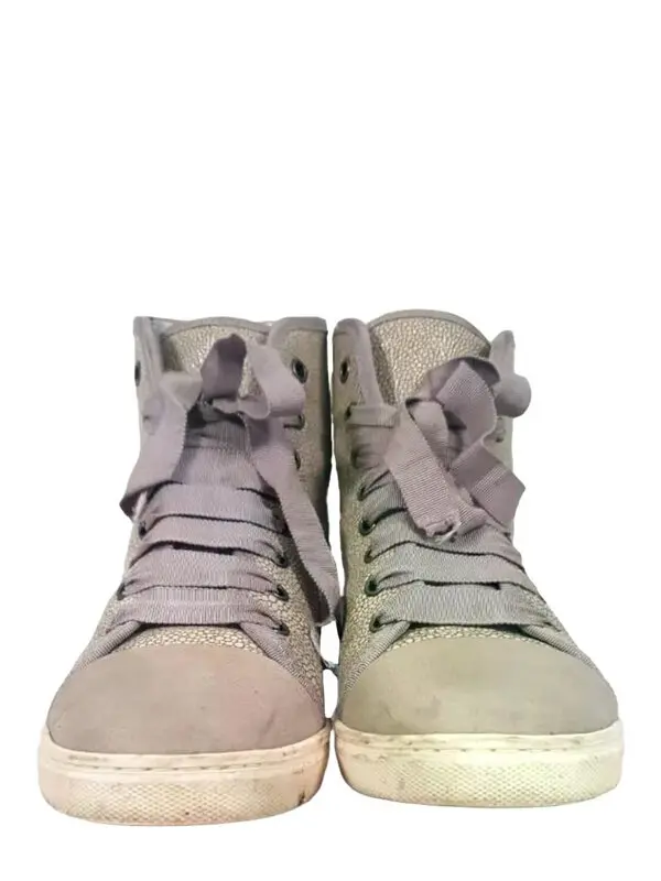 LANVIN Textured Leather High-top Sneakers - Neutrals