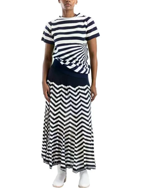 Junya Watanabe Chevron Knit Skirt With Ribbed Waistband - Blue
