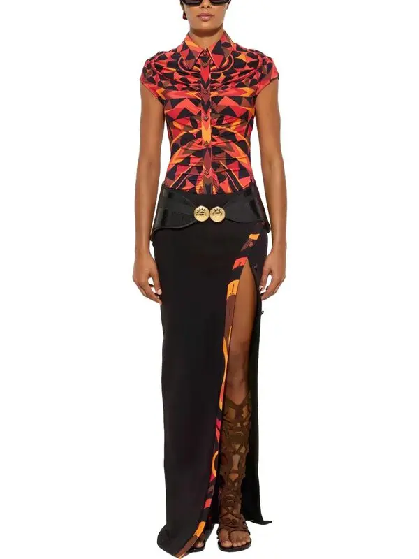 Emilio Pucci Superstretch Cady Skirt With Side Slit And Printed Detail - Black
