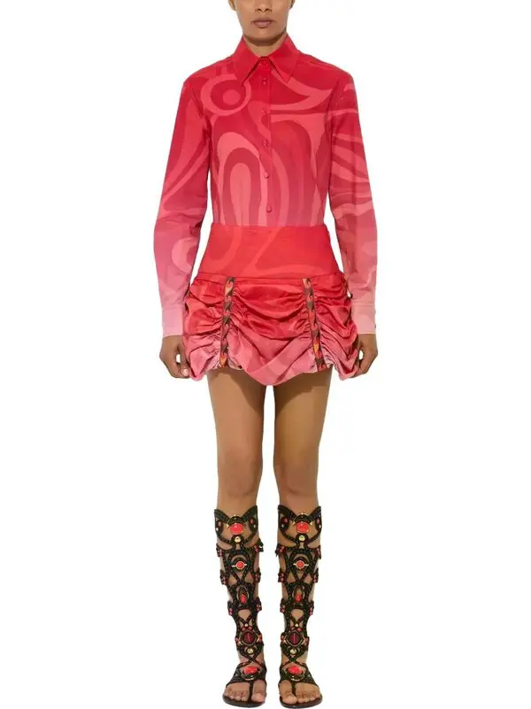 Emilio Pucci Marmo Gradient-print Ramie Balloon Skirt - Red
