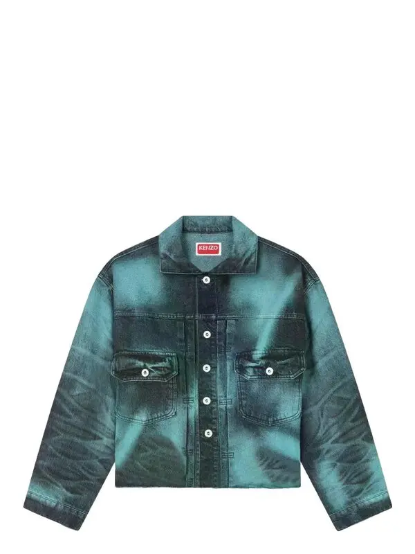 Kenzo Boke Flower Logo Print Raw-cut Denim Jacket - Blue