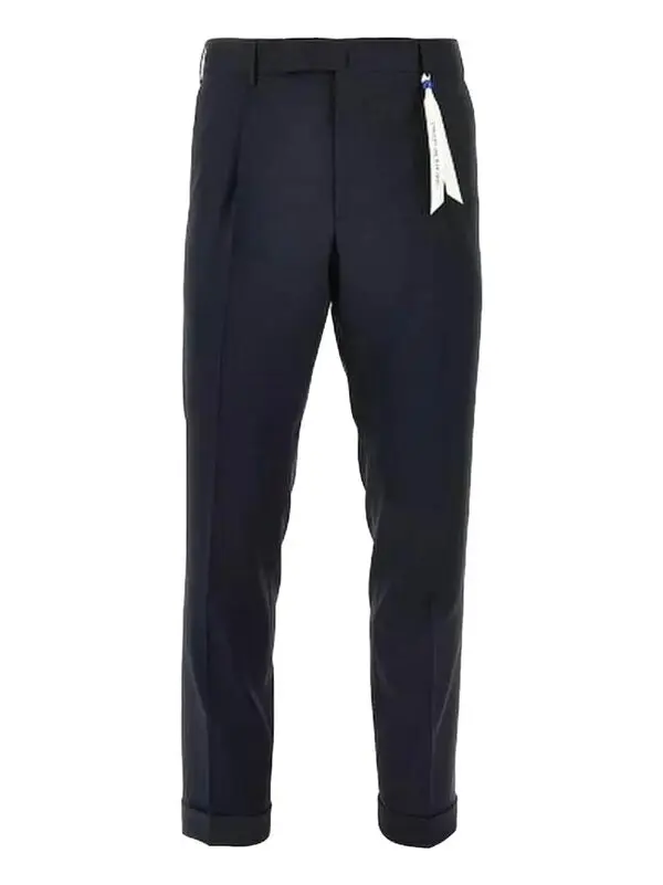 SANTANIELLO Pressed Crease Turn-up Trousers - Blue