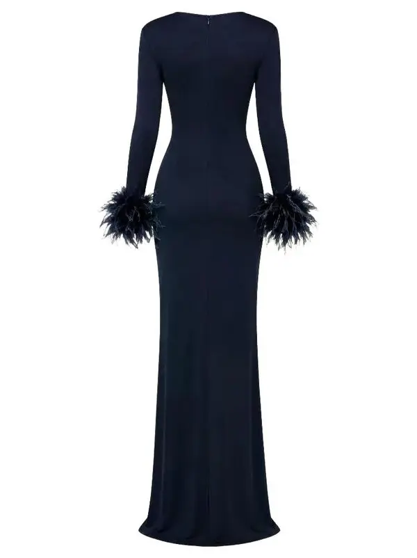 THE ARCHIVIA Maxi Dress With Feathered Cuffs - Blue