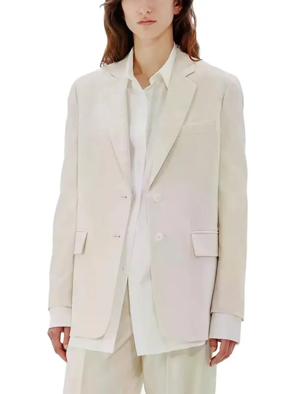 Another Tomorrow Oversized Single-breasted Blazer In Cream White Merino Wool - Neutrals