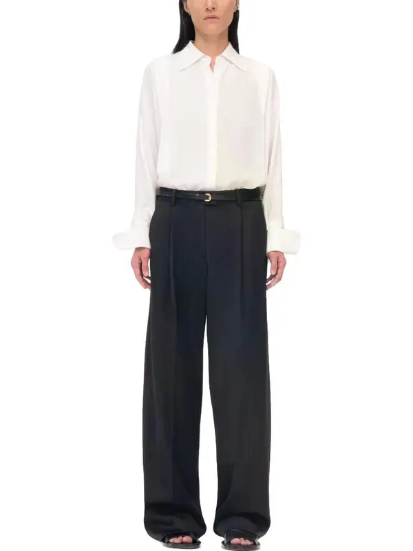 Another Tomorrow Asymmetric Pleated Silk Shirt - Neutrals
