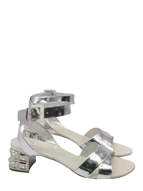 Miu Miu Crystal-embellished Patent Leather Sandals - Silver