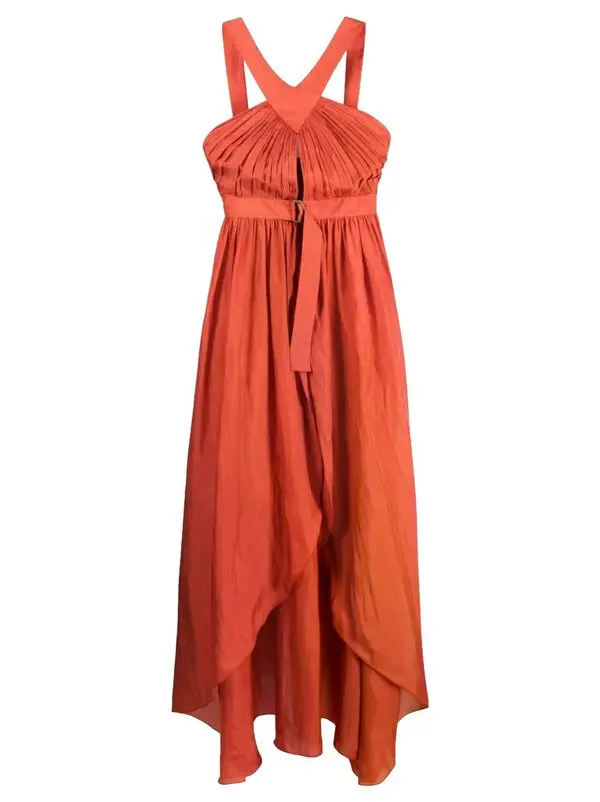 Alberta Ferretti Pleated Sleeveless Maxi Dress - Orange