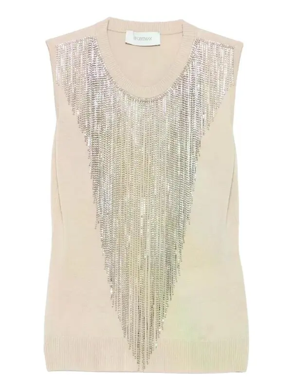 Sportmax Fringed Crystal-embellished Crewneck Top - Neutrals