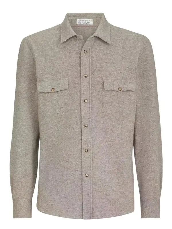 Brunello Cucinelli Virgin Wool, Cashmere And Silk Knit Shirt - Grey