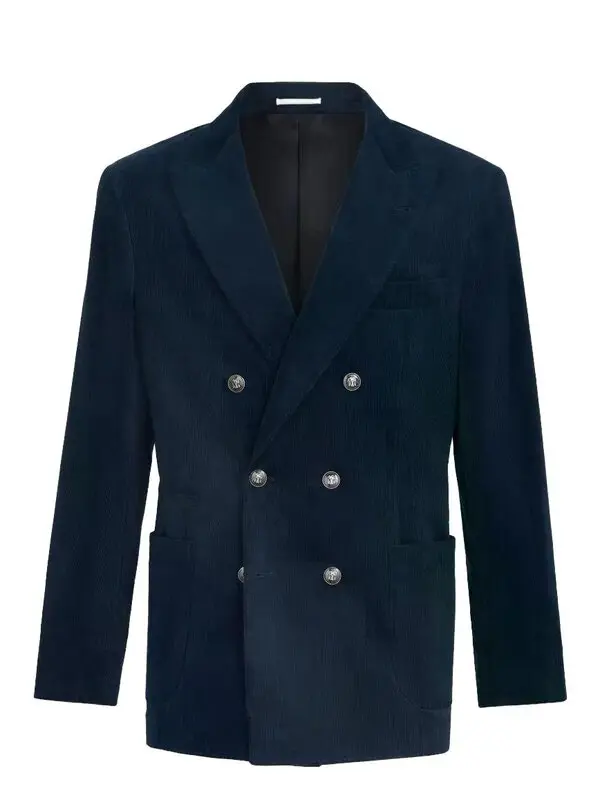 Brunello Cucinelli Sea Island Cotton Narrow-wale Corduroy One-and-a-half Breasted Deconstructed Blazer With Patch Pockets - Blue
