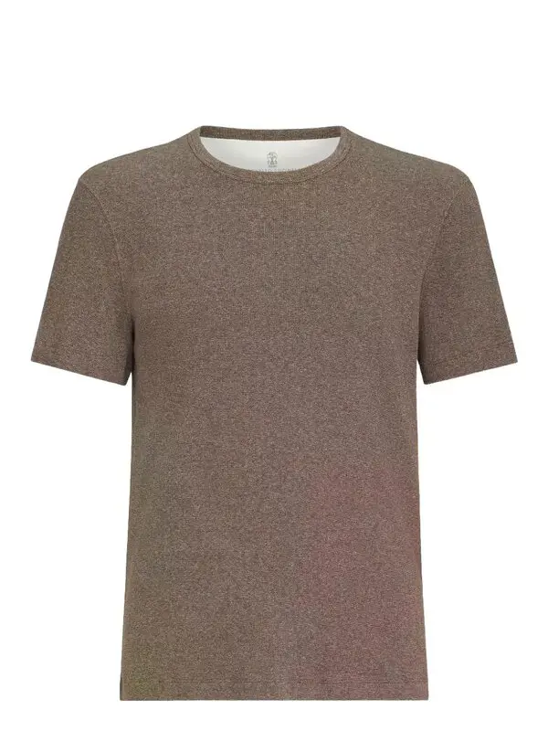 Brunello Cucinelli Denim-effect Ribbed-cotton-jersey Crew-neck T-shirt - Brown