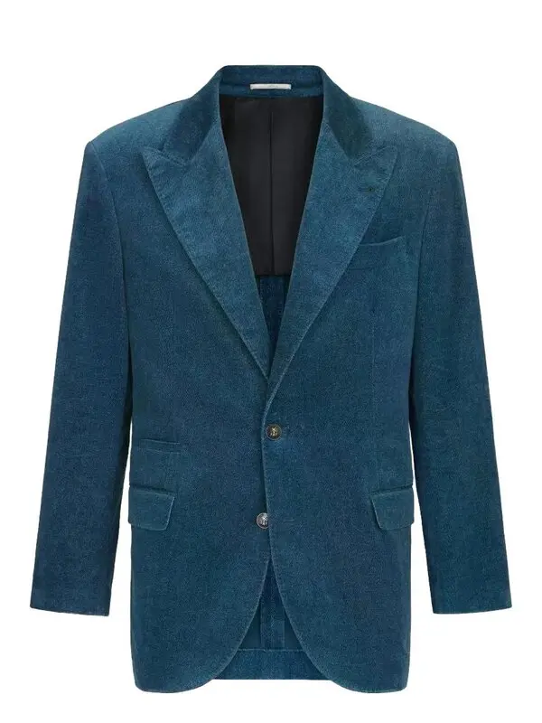 Brunello Cucinelli Denim-effect Cotton Velvet Tailor Blazer With Peak Lapels - Blue
