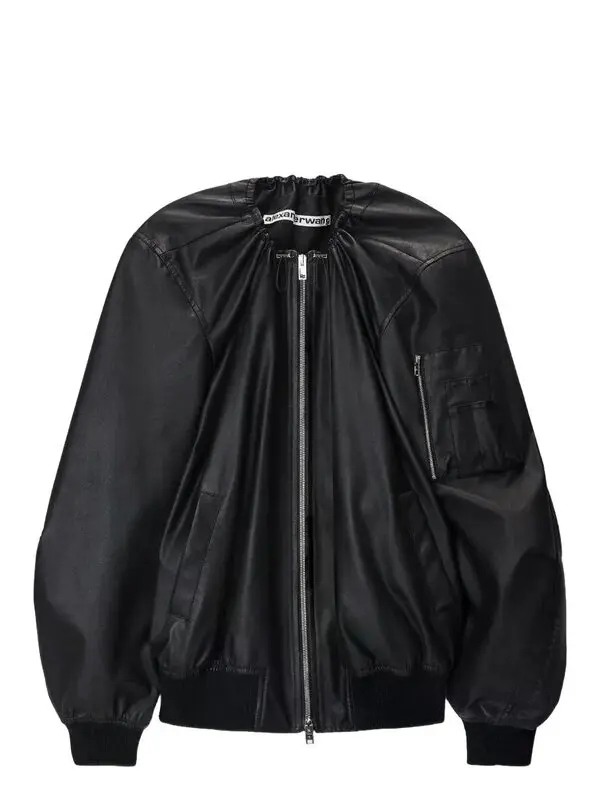 Alexander Wang Gathered-detail Leather Bomber Jacket - Black