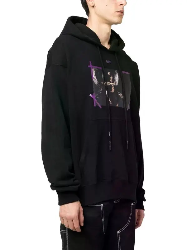 Off-White Graphic Print Cotton Hoodie - Black