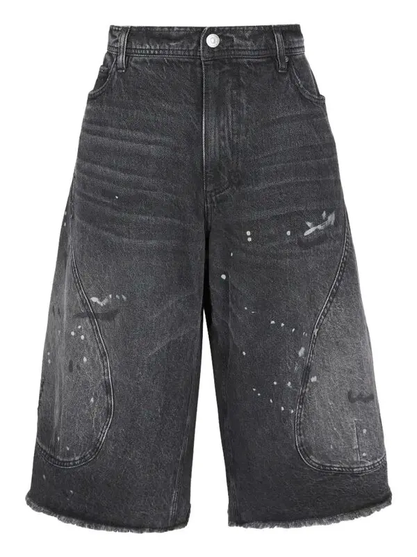 CROQUIS Paint Splatter Denim Shorts - Black