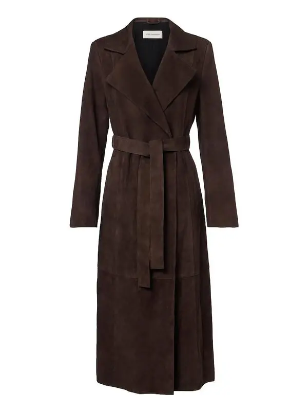 Nour Hammour Winona Belted Suede Wrap Coat - Brown