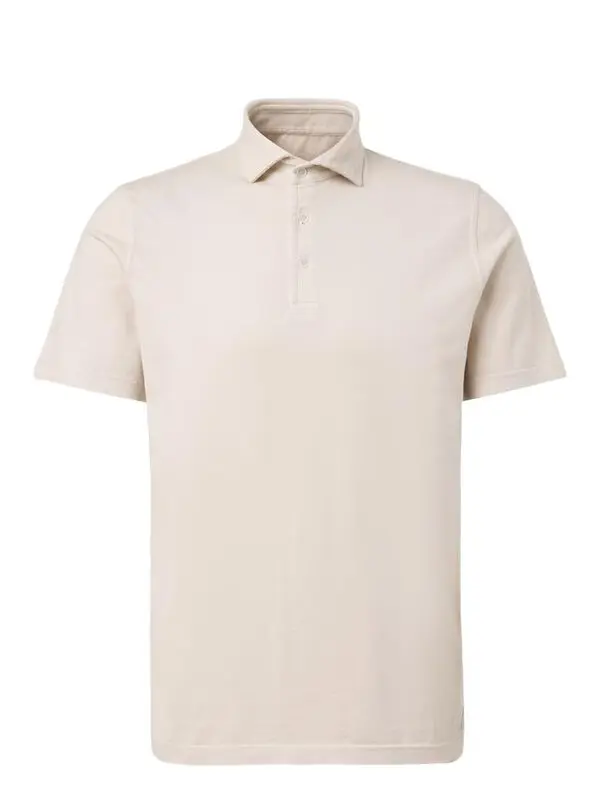 Fedeli Cotton Jersey Polo Shirt - Beige