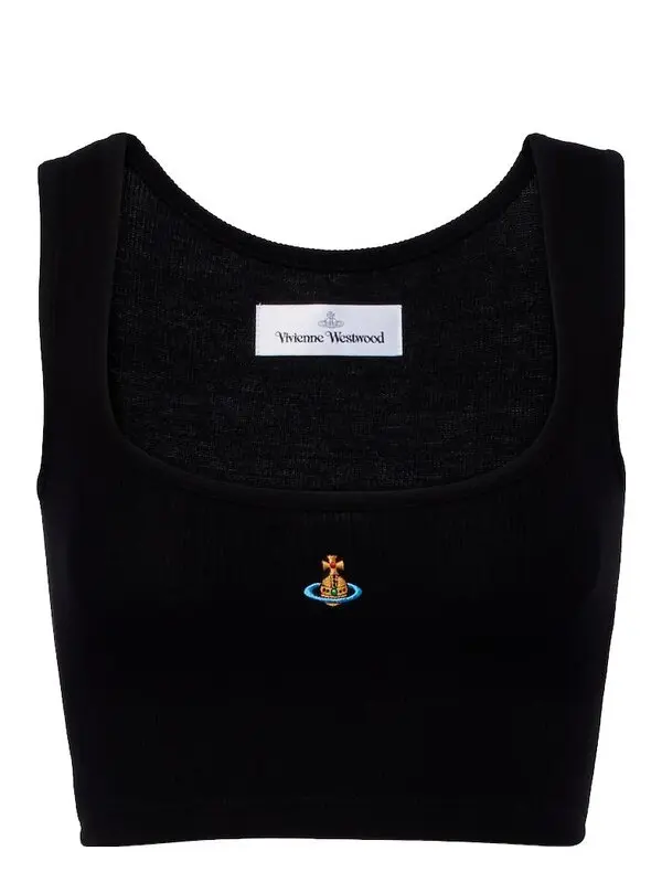 VIVIENNE WESTWOOD Orb Ribbed-knit Jersey Crop Top - Black