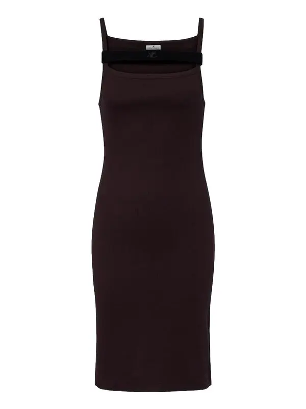 COURREGES Ribbed-knit Cotton Jersey Midi Dress - Brown