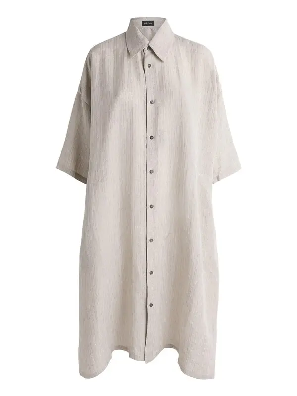 Eskandar Linen-blend Stripe Shirt Dress - Neutral