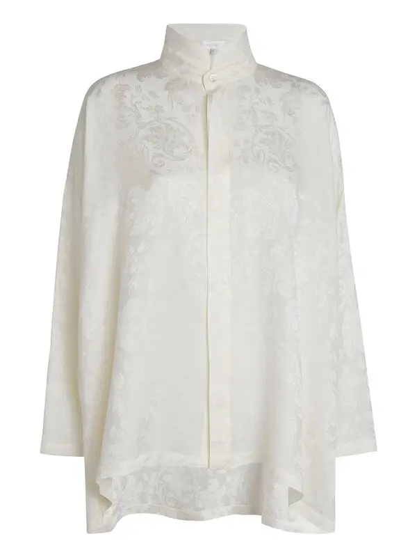 Eskandar Silk Jacquard Double-stand Collar Shirt - Grey
