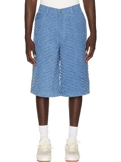 PAS UNE MARQUE Cut Through Denim Shorts - Blue