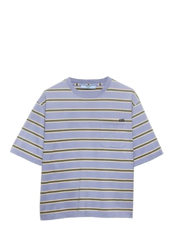 Prada Striped Cotton Jersey T-shirt - Periwinkle/lime