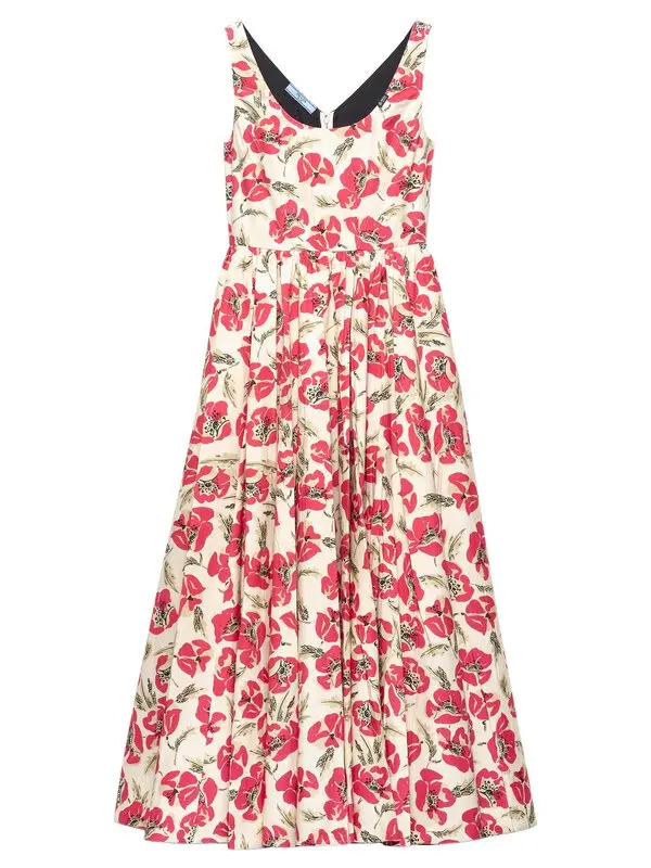 Prada Floral Print Poplin Dress - Red