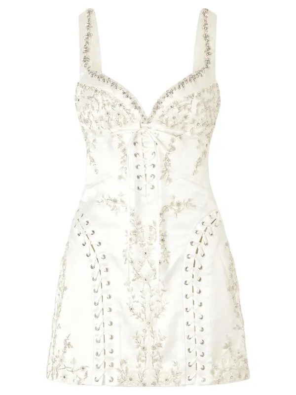 CLIO PEPPIATT Embellished Lace-up Satin Mini Dress - Neutrals
