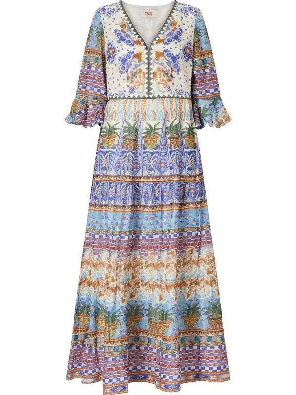 EMPORIO SIRENUSE Bella Pleated Printed Cotton Maxi Dress - Multi