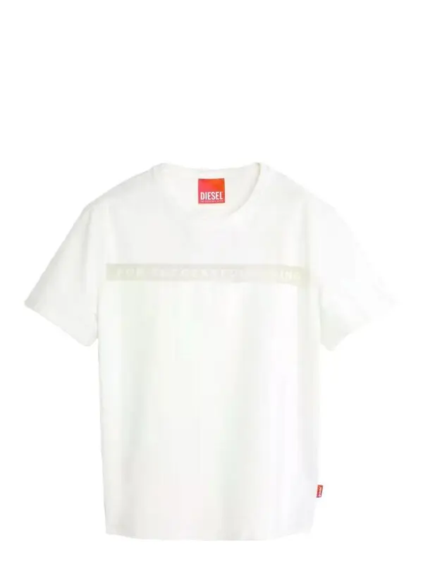 DIESEL® White Slogan Print Crewneck T-shirt - Neutrals