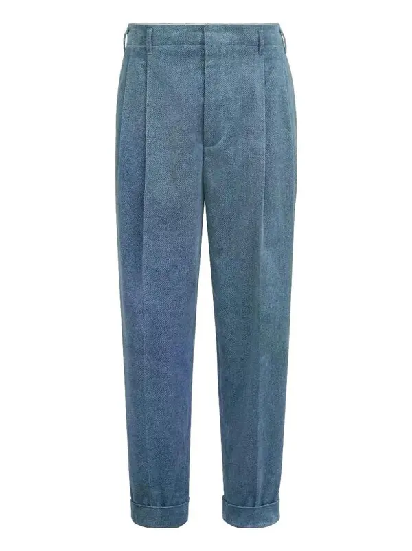Brunello Cucinelli Denim-effect Cotton Velvet Trousers With Double Pleats - Blue