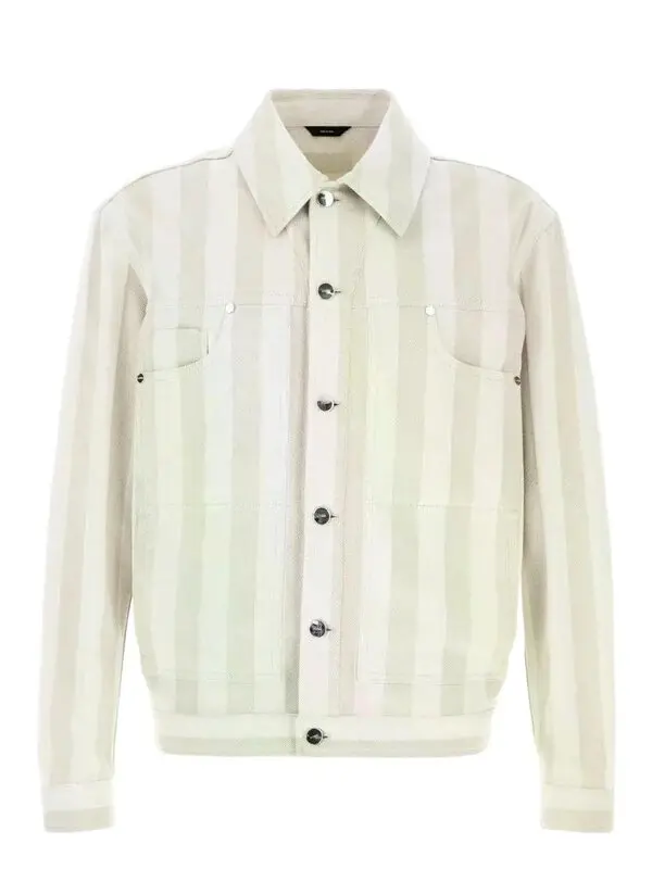 Fendi Vertical Stripe Denim Jacket - Neutrals