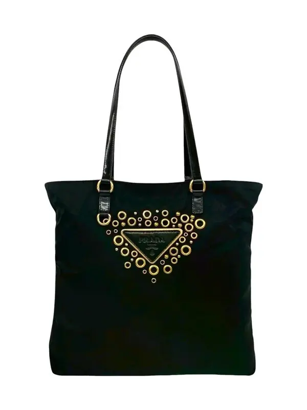 Prada 2010-2026 Embellished Tessuto Tote Bag - Black
