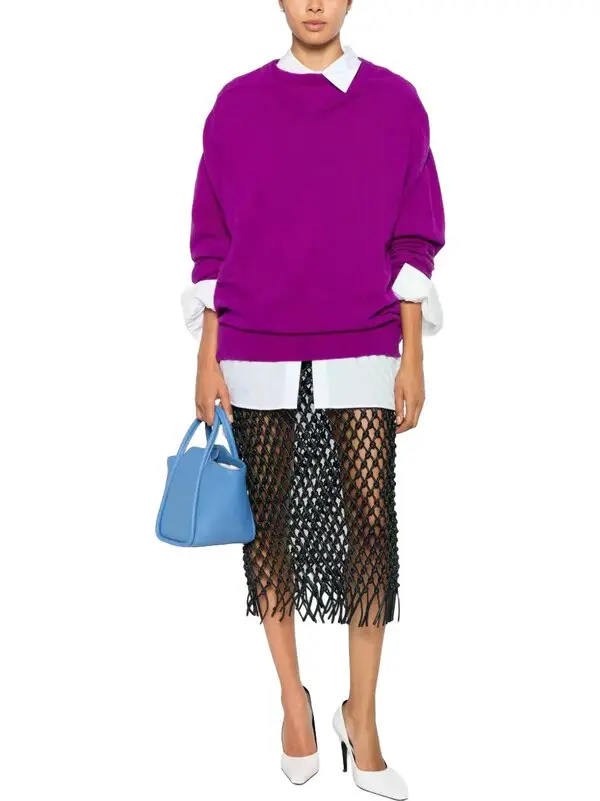 Marie Adam-Leenaerdt Knitted Cardigan With Layered Neckline And Ribbed Trims - Purple