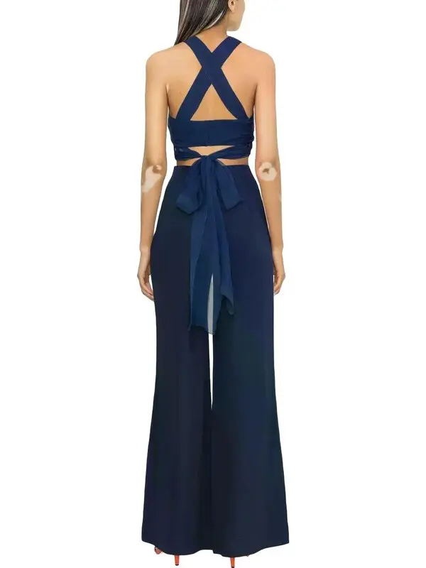 Alberta Ferretti Midnight Silk Lace Crop Top - Blue