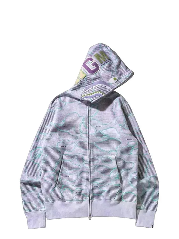 A BATHING APE Text Code Camo Shark Hoodie - Grey