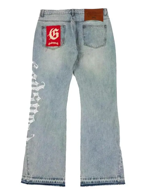 GODSPEED Logo Print Flared Jeans - Blue